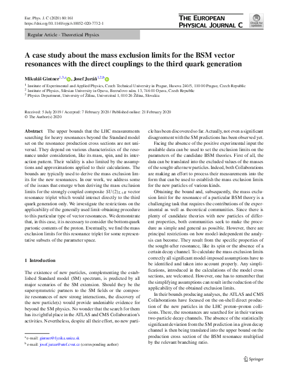 (PDF) A case study about the mass exclusion limits for the BSM vector resonances with the direct ...