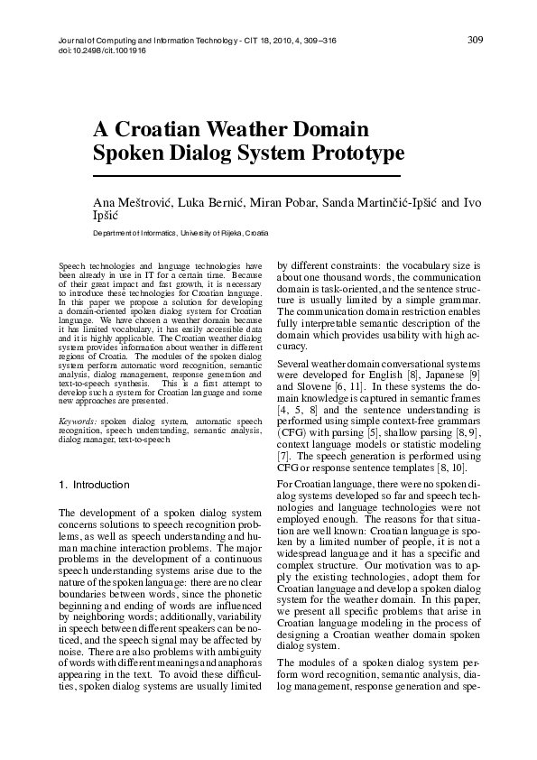 (PDF) A Croatian Weather Domain Spoken Dialog System Prototype