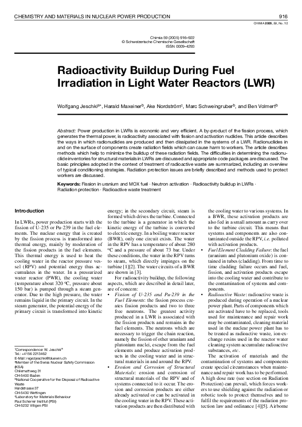 (PDF) Radioactivity Buildup During Fuel Irradiation in Light Water ...