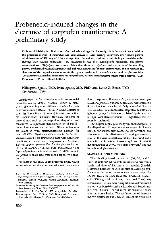 (PDF) Probenecid-induced changes in the clearance of carprofen ...