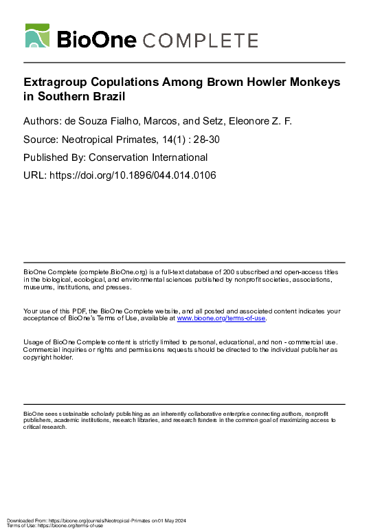 (PDF) Extragroup Copulations Among Brown Howler Monkeys in Southern Brazil