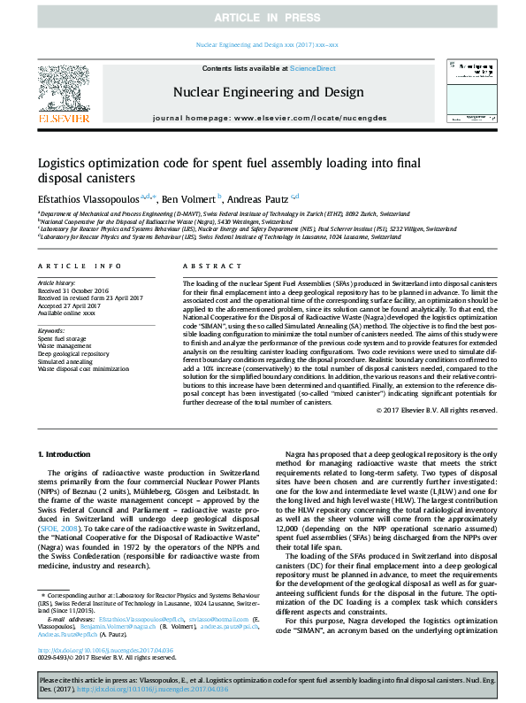 (PDF) Logistics optimization code for spent fuel assembly loading into ...
