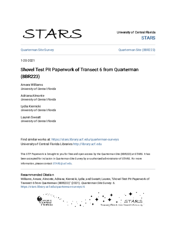 (PDF) Shovel Test Pit Paperwork of Transect 6 from Quarterman (8BR223)