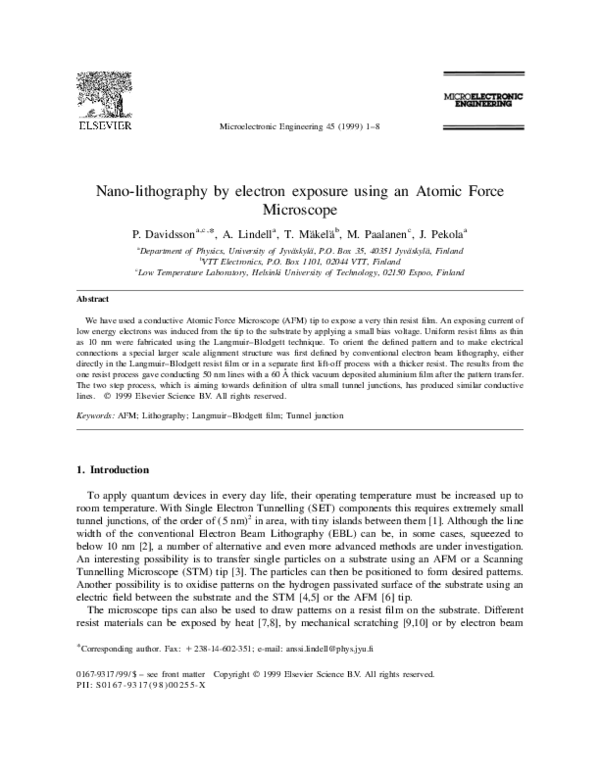 Pdf Nano Lithography By Electron Exposure Using An Atomic Force Microscope