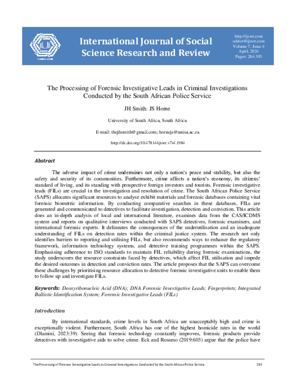 (PDF) The Processing of Forensic Investigative Leads in Criminal ...