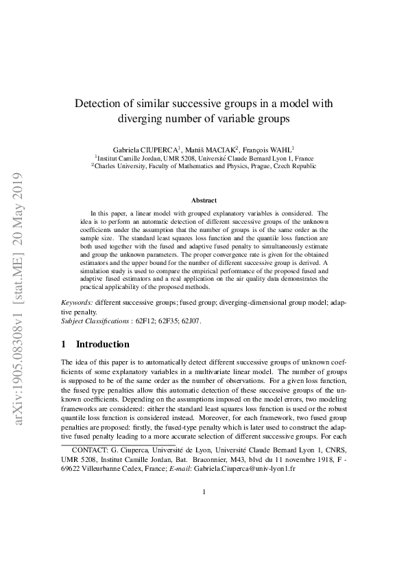 (PDF) Detection of similar successive groups in a model with diverging number of variable groups ...