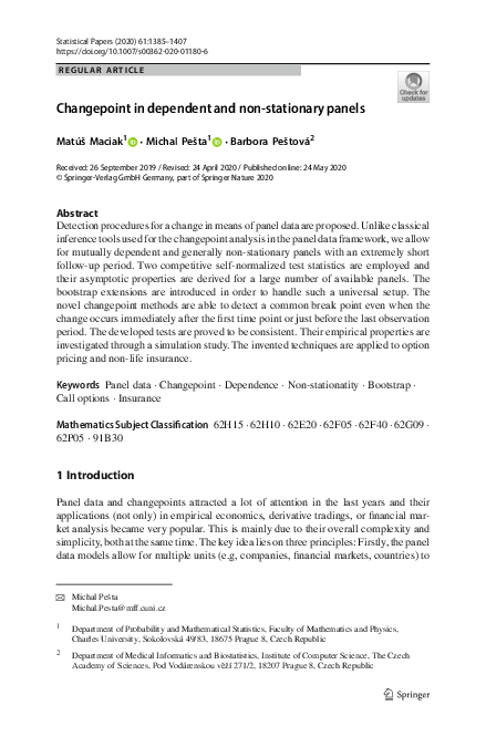 (PDF) Changepoint in dependent and non-stationary panels