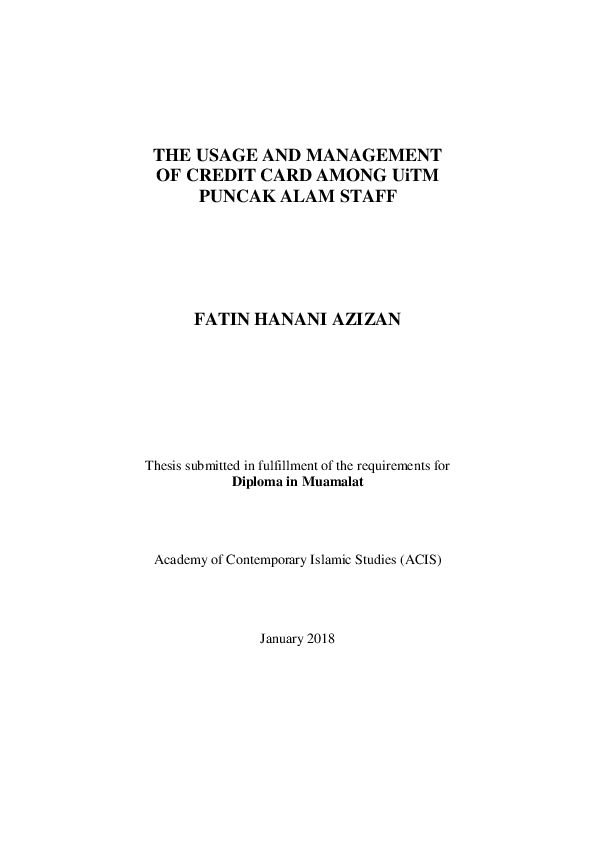 (PDF) The usage and management of credit card among UiTM Puncak Alam's ...