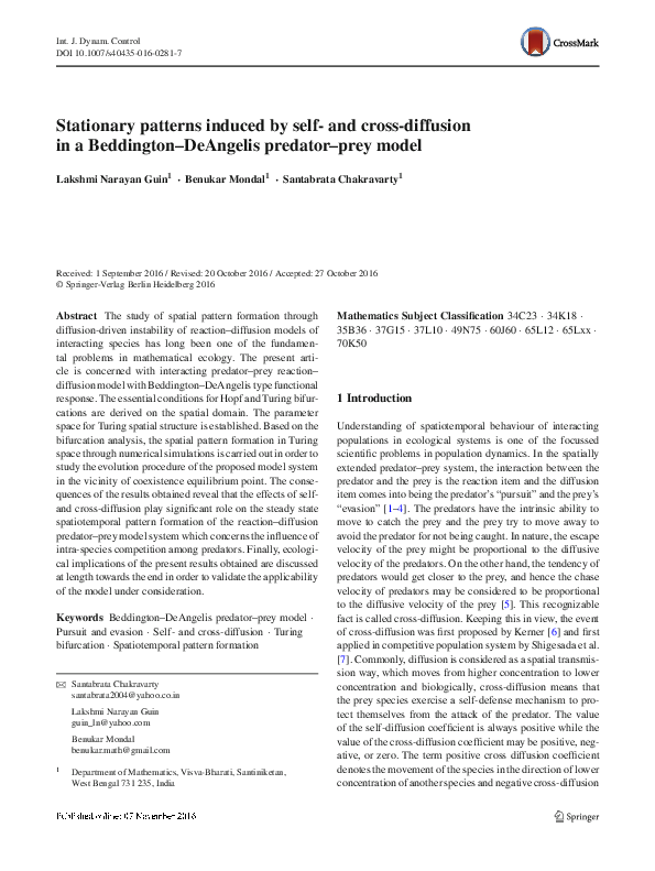 (PDF) Stationary patterns induced by self- and cross-diffusion in a ...