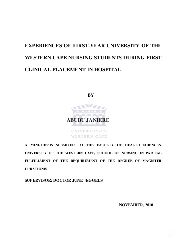 (PDF) Experiences of first-year University of the Western Cape nursing students during first ...