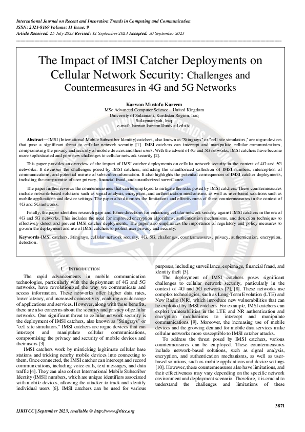 (PDF) The Impact of IMSI Catcher Deployments on Cellular Network Security: Challenges and ...