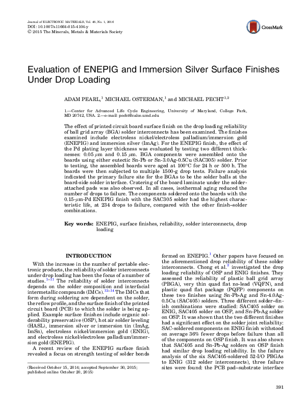 (PDF) Evaluation of ENEPIG and Immersion Silver Surface Finishes Under ...