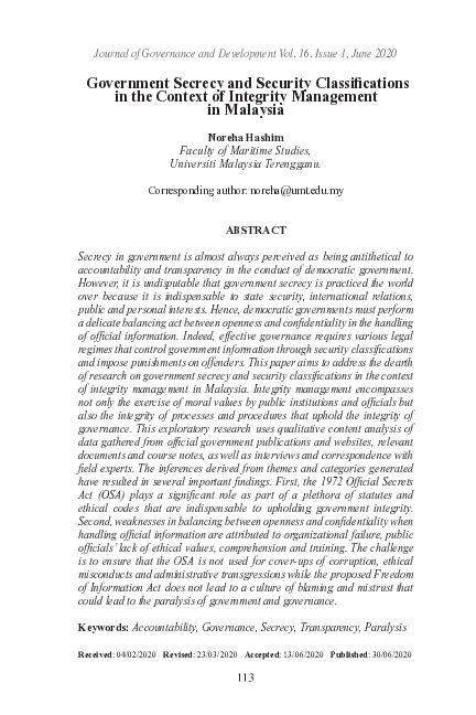 (PDF) Government Secrecy and Security Classifications in the Context of ...