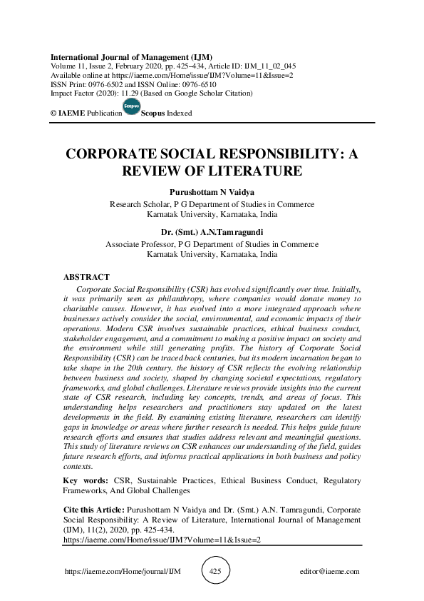 (PDF) CORPORATE SOCIAL RESPONSIBILITY: A REVIEW OF LITERATURE