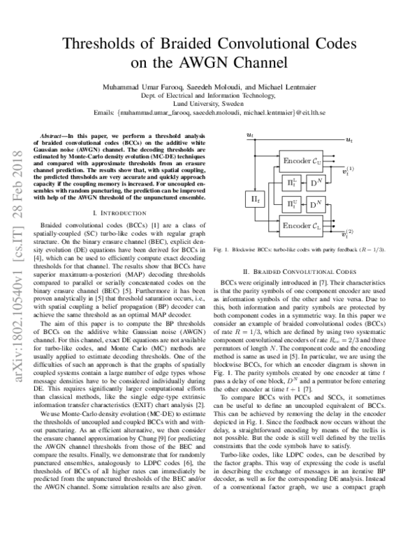 (PDF) Thresholds of Braided Convolutional Codes on the AWGN Channel