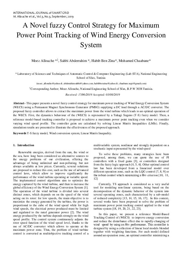 (PDF) A Novel fuzzy Control Strategy for Maximum Power Point Tracking of Wind Energy Conversion ...