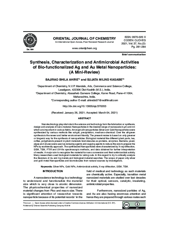 (PDF) Synthesis, Characterization and Antimicrobial Activities of bio functionalized Ag and Au ...