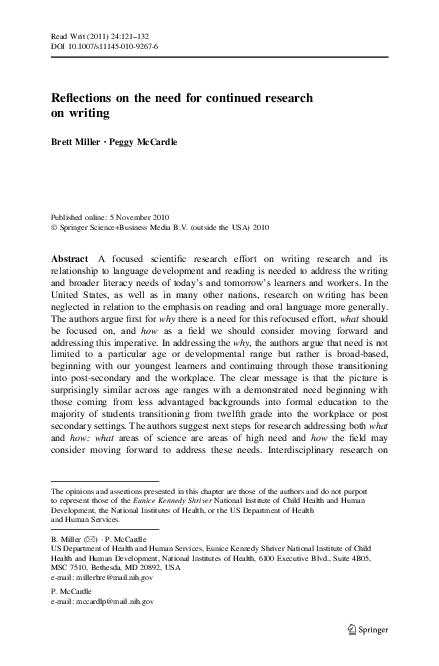 (PDF) Reflections on the need for continued research on writing