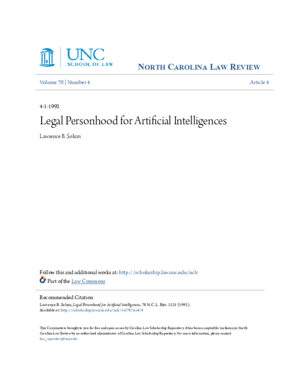 (PDF) Legal Personhood for Artificial Intelligences