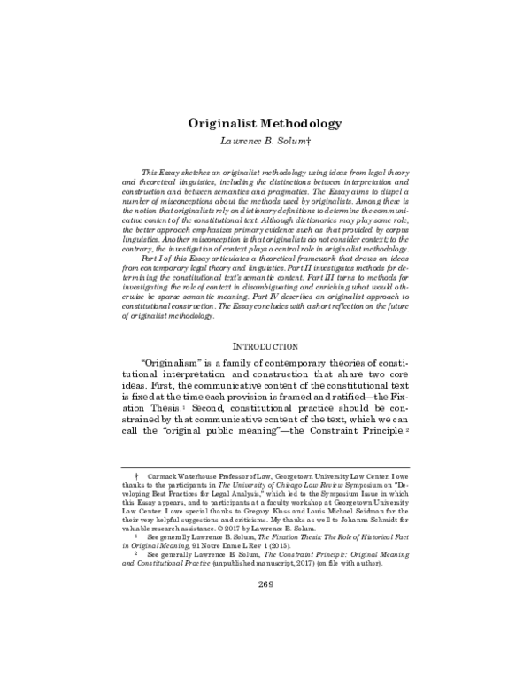 (PDF) Originalist Methodology