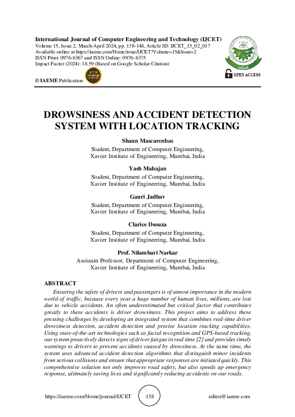 (PDF) DROWSINESS AND ACCIDENT DETECTION SYSTEM WITH LOCATION TRACKING