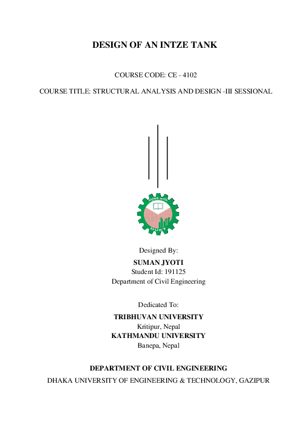 (PDF) DESIGN OF AN INTZE TANK
