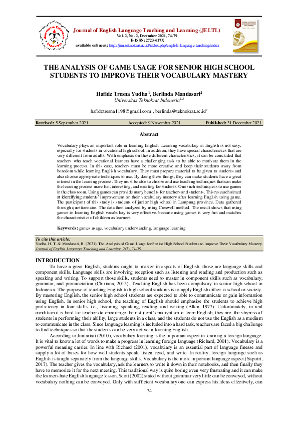 (PDF) The Analysis of Game Usage for Senior High School Students to ...