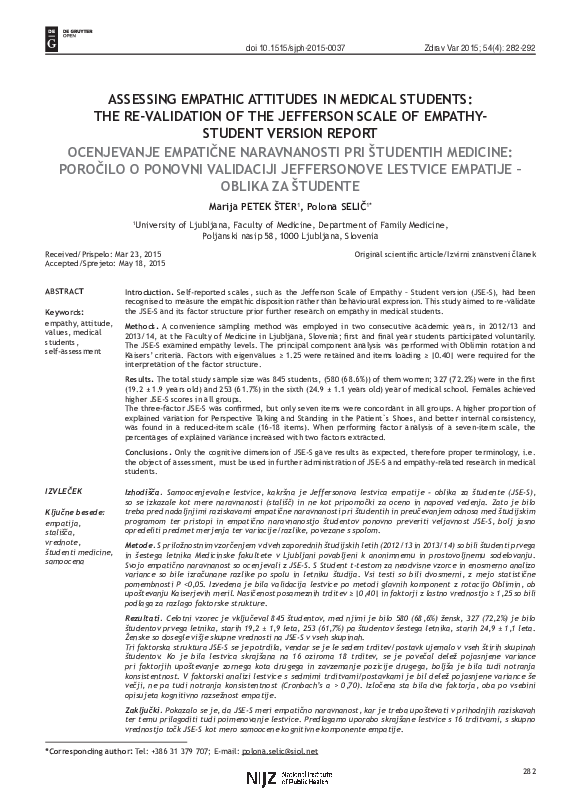 (PDF) Assessing Empathic Attitudes in Medical Students: The Re-Validation of the Jefferson Scale ...