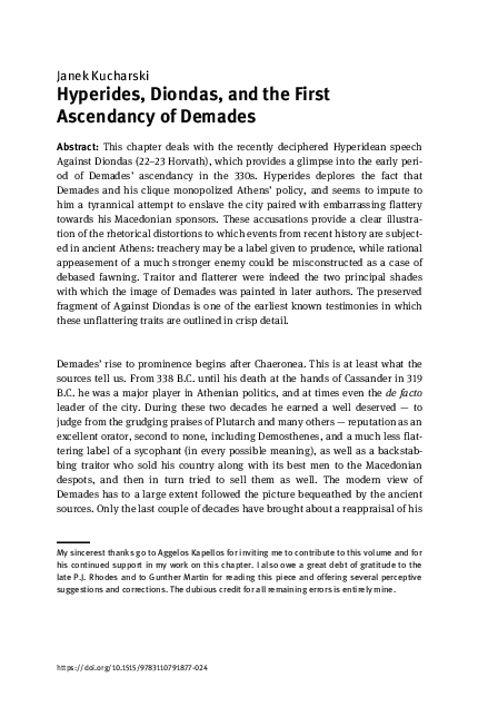 (PDF) Hyperides, Diondas, and the First Ascendancy of Demades