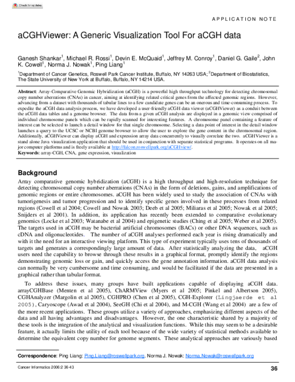 (PDF) aCGHViewer: A Generic Visualization Tool for aCGH Data
