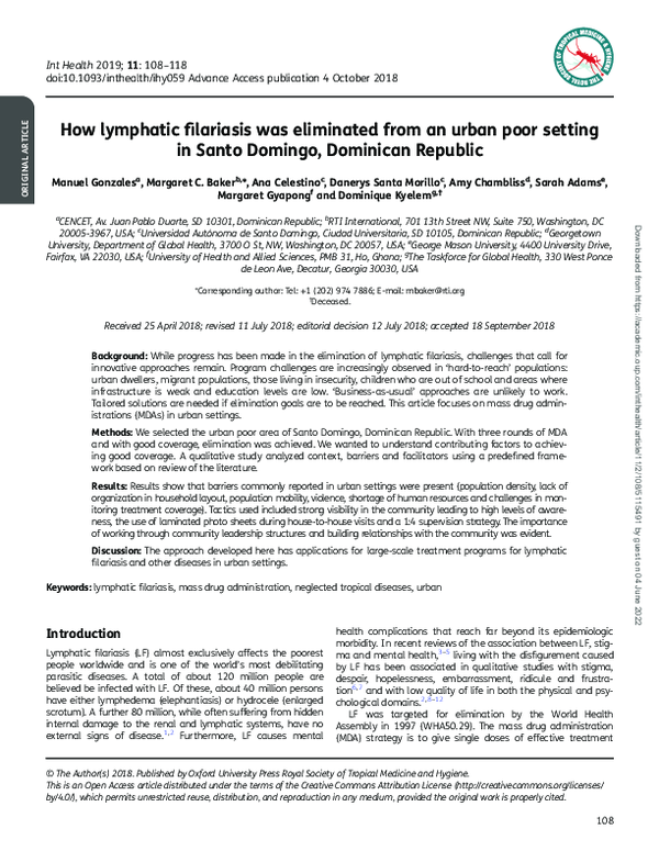 (PDF) How lymphatic filariasis was eliminated from an urban poor ...