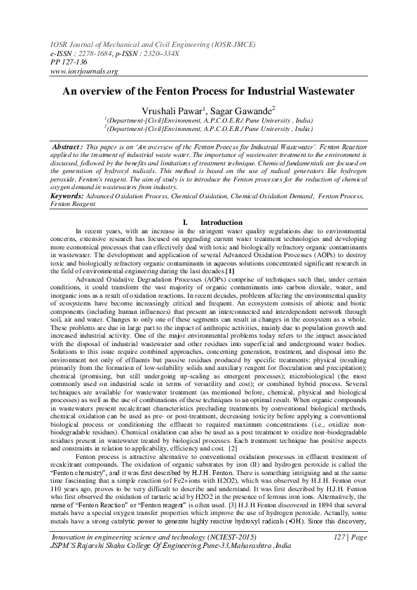 (PDF) An overview of the Fenton Process for Industrial Wastewater