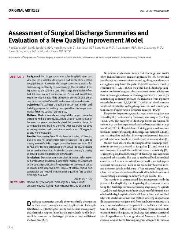 (PDF) Assessment of surgical discharge summaries and evaluation of a new quality improvement model