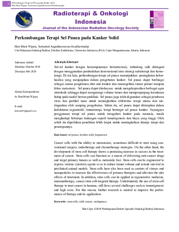 (PDF) Perkembangan Terapi Sel Punca pada Kanker Solid