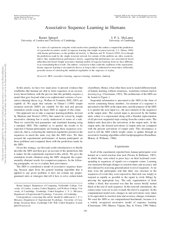 (PDF) Associative sequence learning in humans