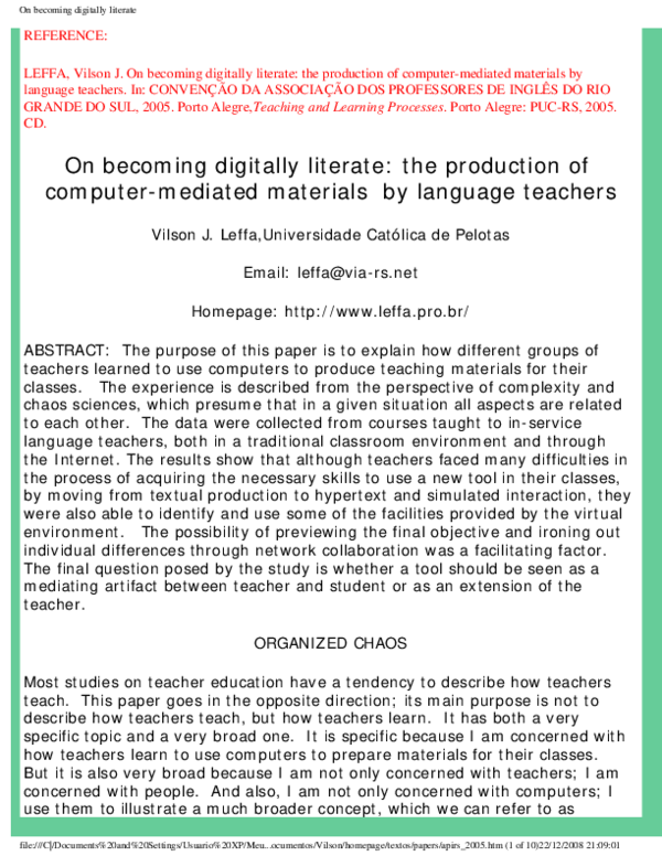 (PDF) On becoming digitally literate: the production of computer ...