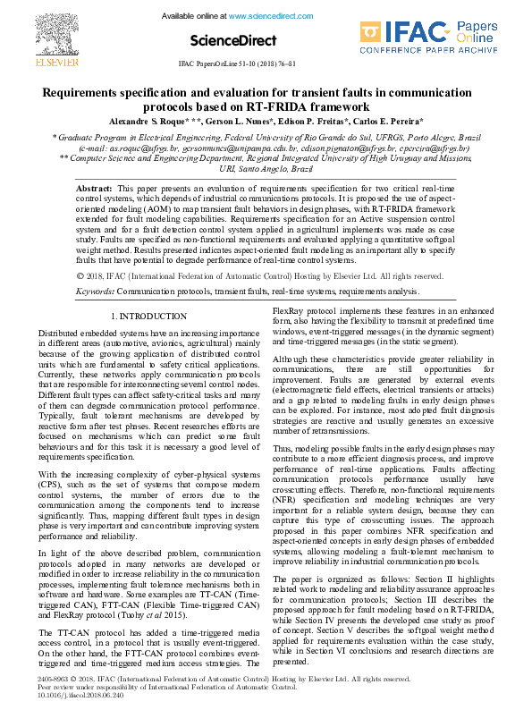 Pdf Requirements Specification And Evaluation For Transient Faults In Communication Protocols 7302