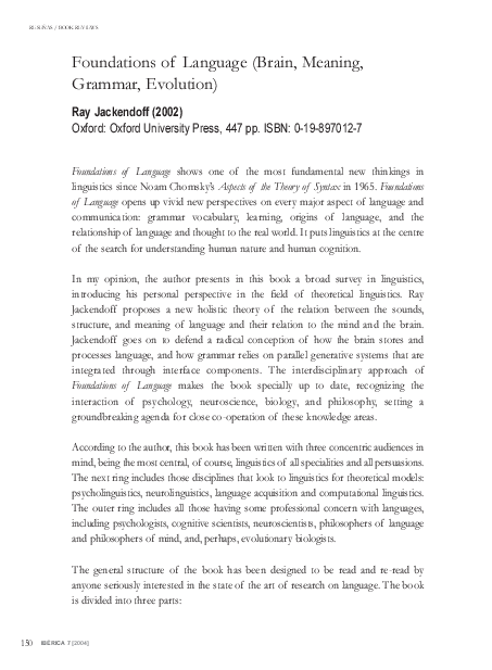 (PDF) Foundations of Language: Brain, Meaning, Grammar, Evolution