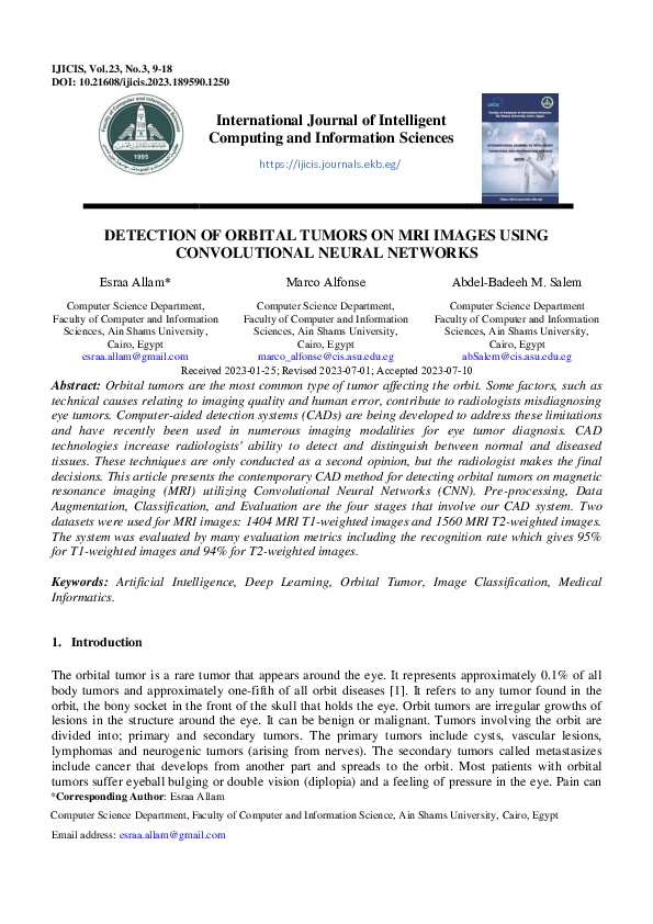 Pdf Detection Of Orbital Tumors On Mri Images Using Convolutional Neural Networks
