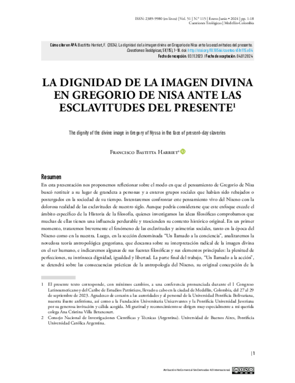 (PDF) La dignidad de la imagen divina en Gregorio de Nisa ante las esclavitudes del presente ...