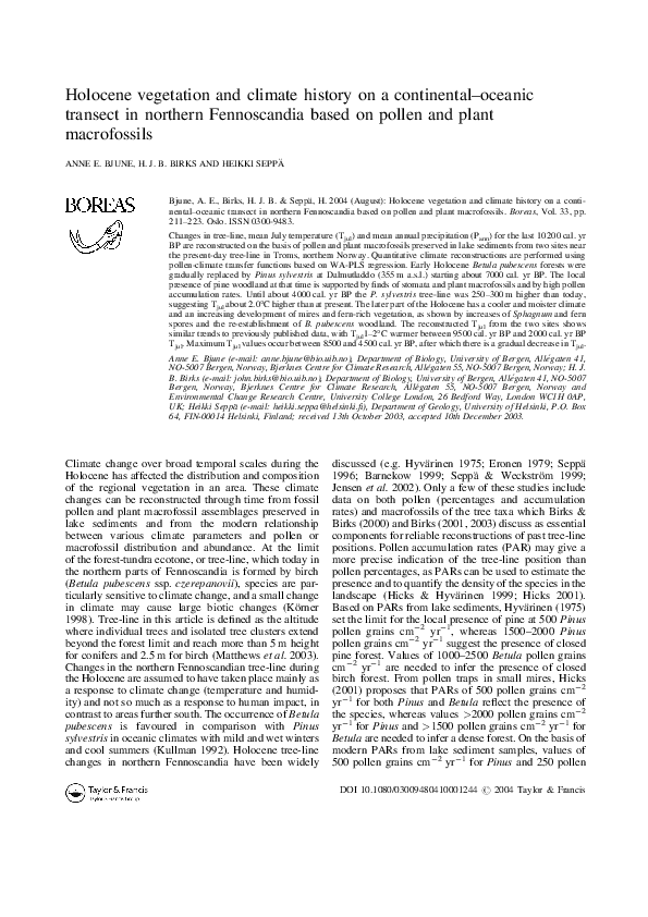 (PDF) Holocene vegetation and climate history on a continental-oceanic ...