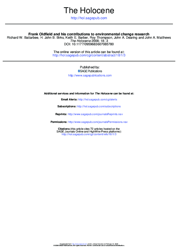 (PDF) Frank Oldfield and his contributions to environmental change research