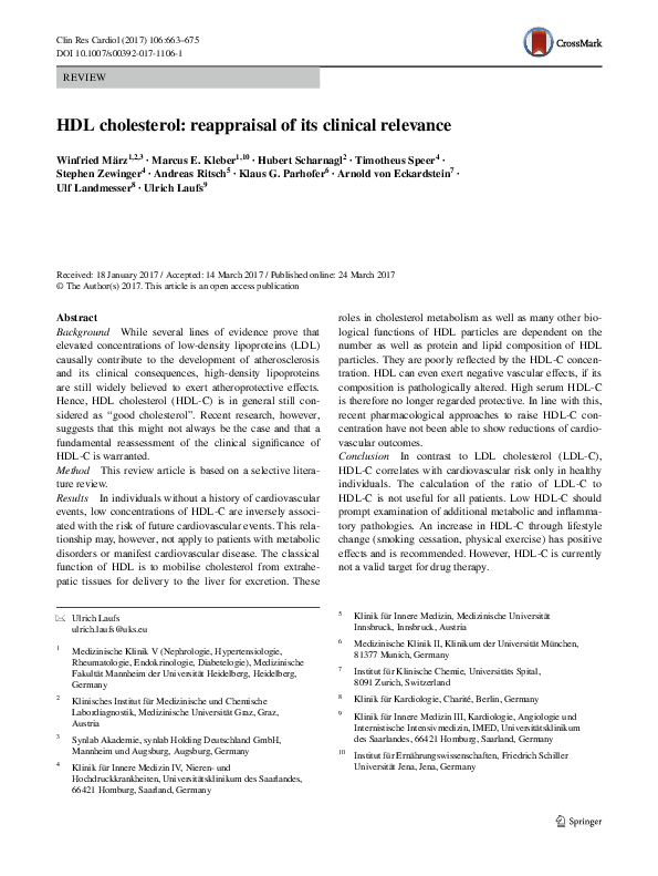 (PDF) HDL cholesterol: reappraisal of its clinical relevance