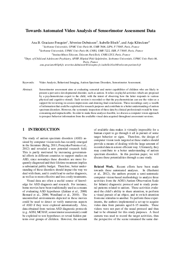 (PDF) Towards Automated Video Analysis of Sensorimotor Assessment Data