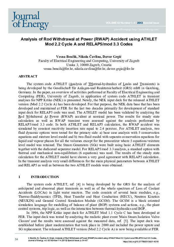 (PDF) Analysis of Rod Withdrawal at Power (RWAP) Accident using ATHLET Mod 2.2 Cycle A and ...