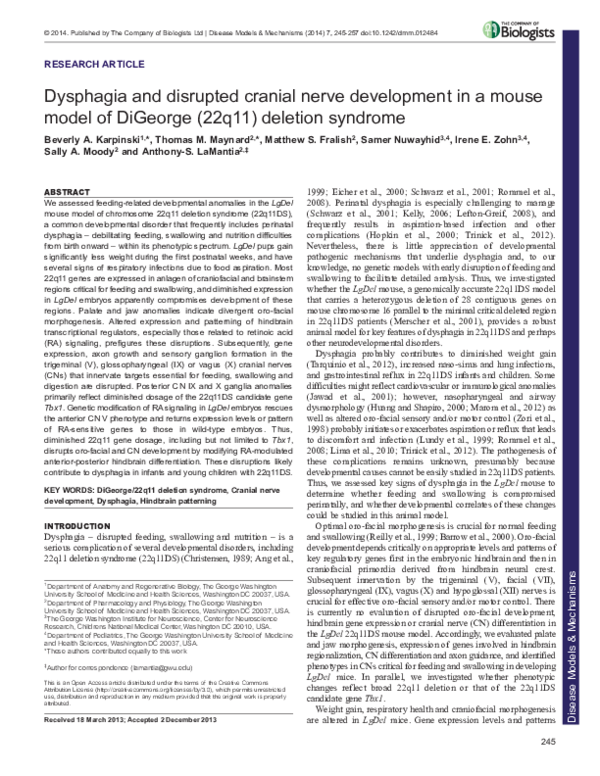(PDF) Dysphagia and disrupted cranial nerve development in a mouse ...