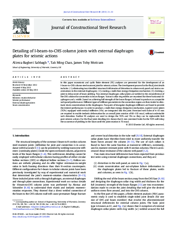 (PDF) Detailing of I-beam-to-CHS column joints with external diaphragm ...