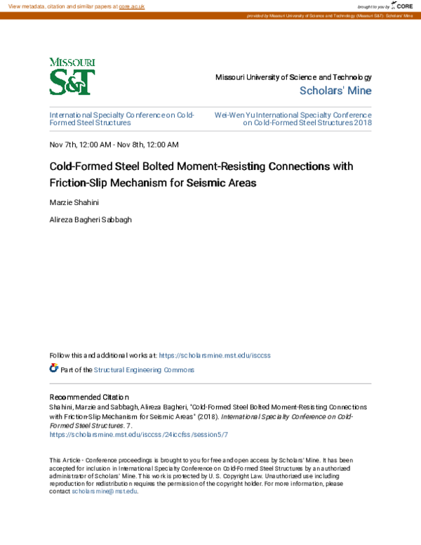 (PDF) Cold-formed steel bolted moment-resisting connections with ...