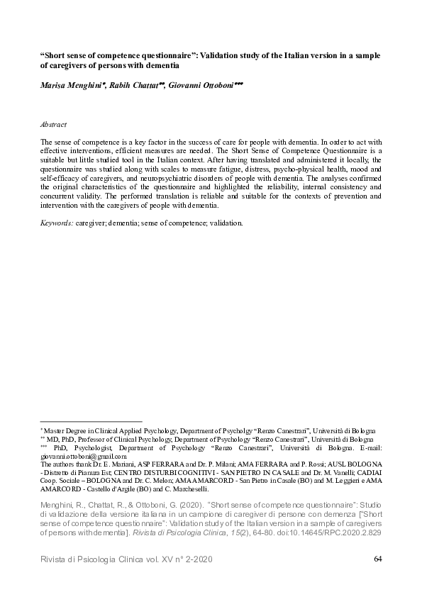(PDF) “Short sense of competence questionnaire”: Validation study of ...