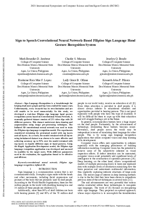 (PDF) Sign to Speech Convolutional Neural Network-Based Filipino Sign Language Hand Gesture ...